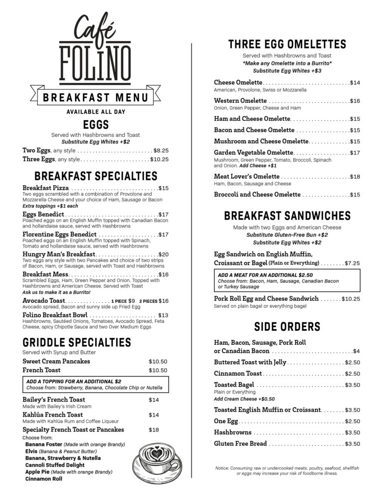 Cafe Folino Menu - ☕ Breakfast & Lunch